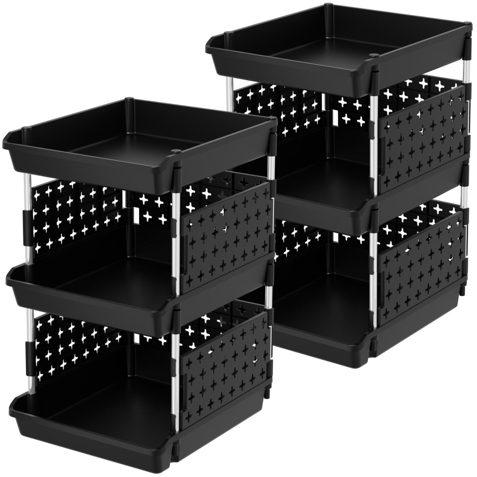 Lifewit Plastic Stackable Storage Baskets, 3 Tier Stacking Bins for ...