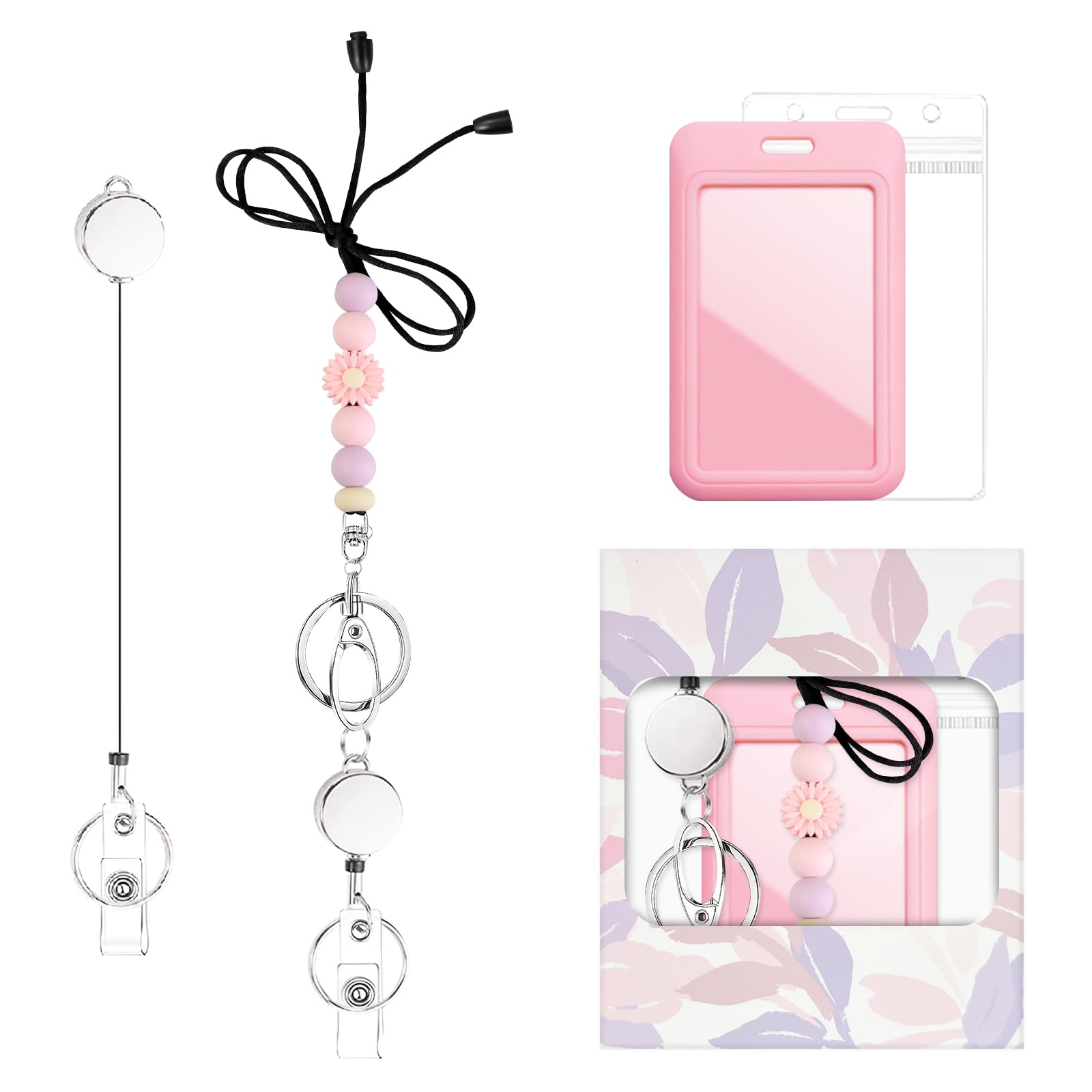 Colorful ID Badge Holder with Silicone Beads Lanyard Set,Cute Teacher ...