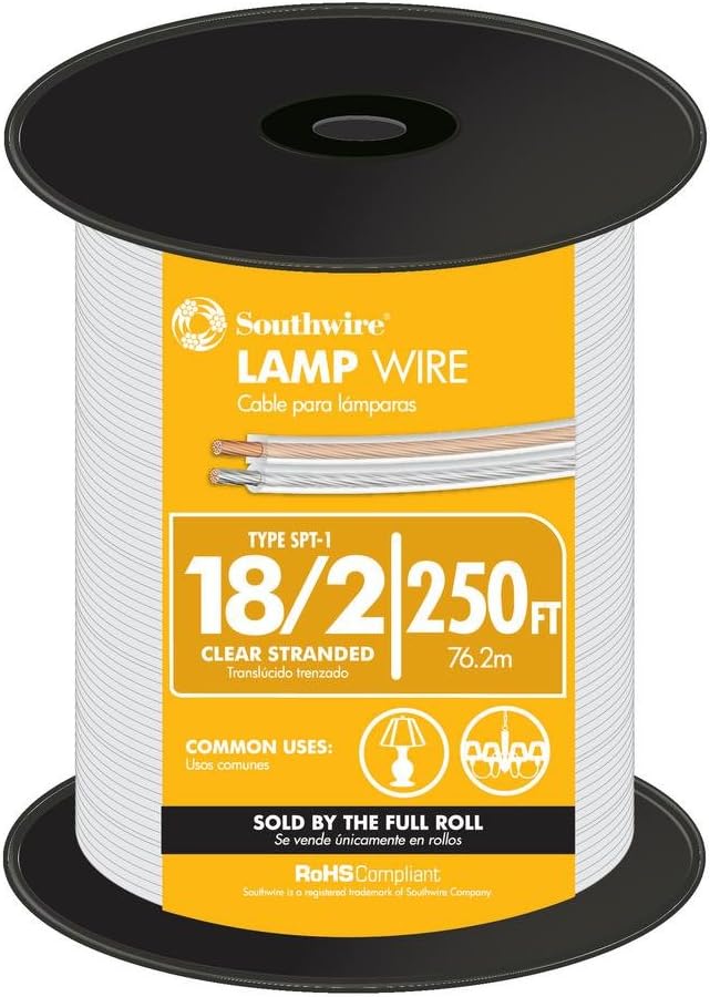 Southwire 49912944 250' 18 Gauge 2 Wire Lampwire, Silver (250 Feet ...