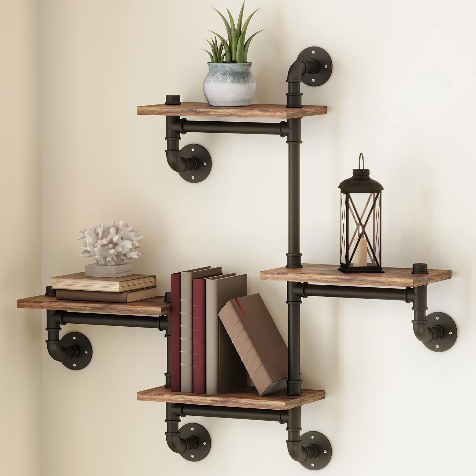 MAIKAILUN Industrial Floating Pipe Wall Mounted Shelves Rustic Modern ...