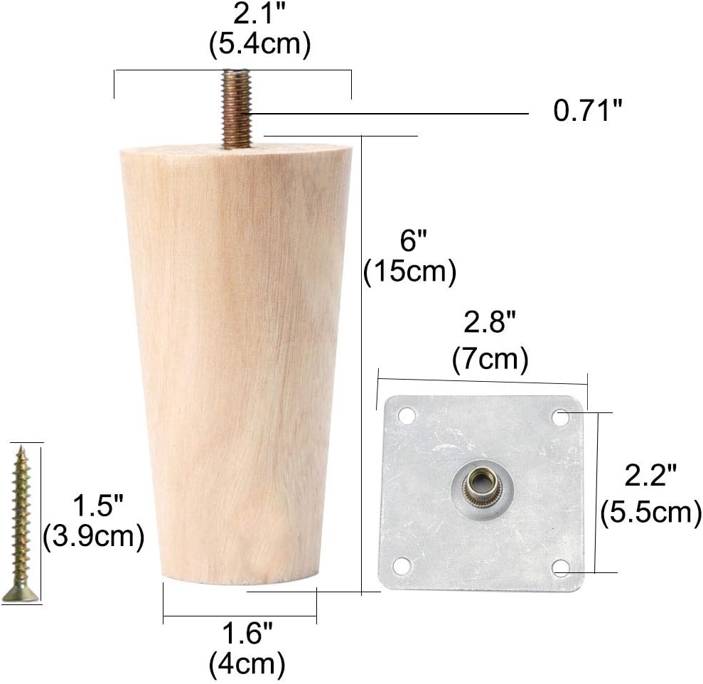 sourcingmap 6 Inch Round Solid Wood Furniture Legs Sofa Couch Chair ...