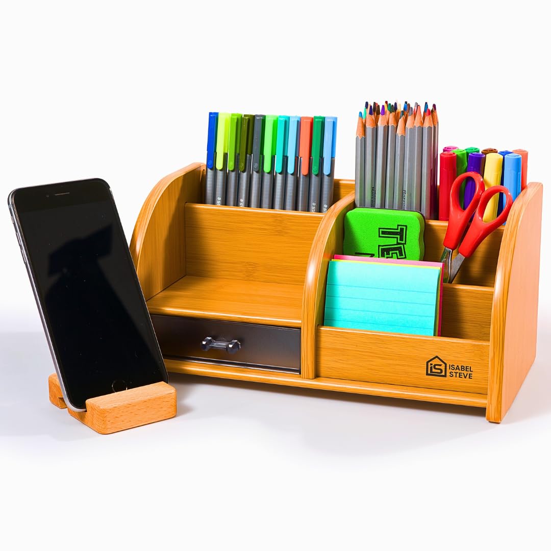 Desktop Organizer with Double-Slot Cell Phone Holder, Father's Day ...