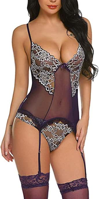 Lencería Decuro Erotica Para Mujer Lencería Sexy Para Mujer Encaje Leotardo Tops Mono Lencería
