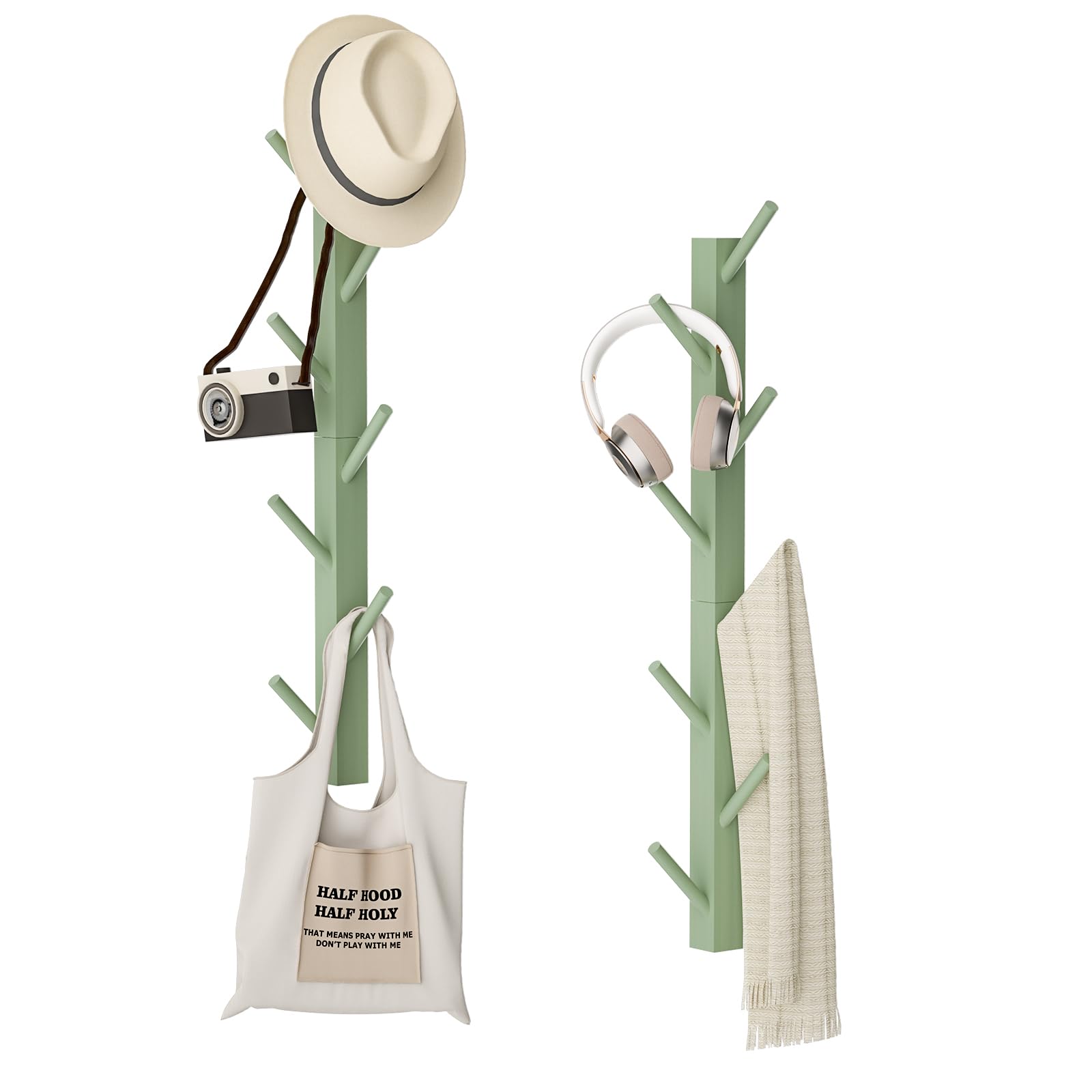 TIOPGHAD 2-Pack Wood-Wall-Mounted-Coat-Hooks, Bamboo Vertical Coats ...