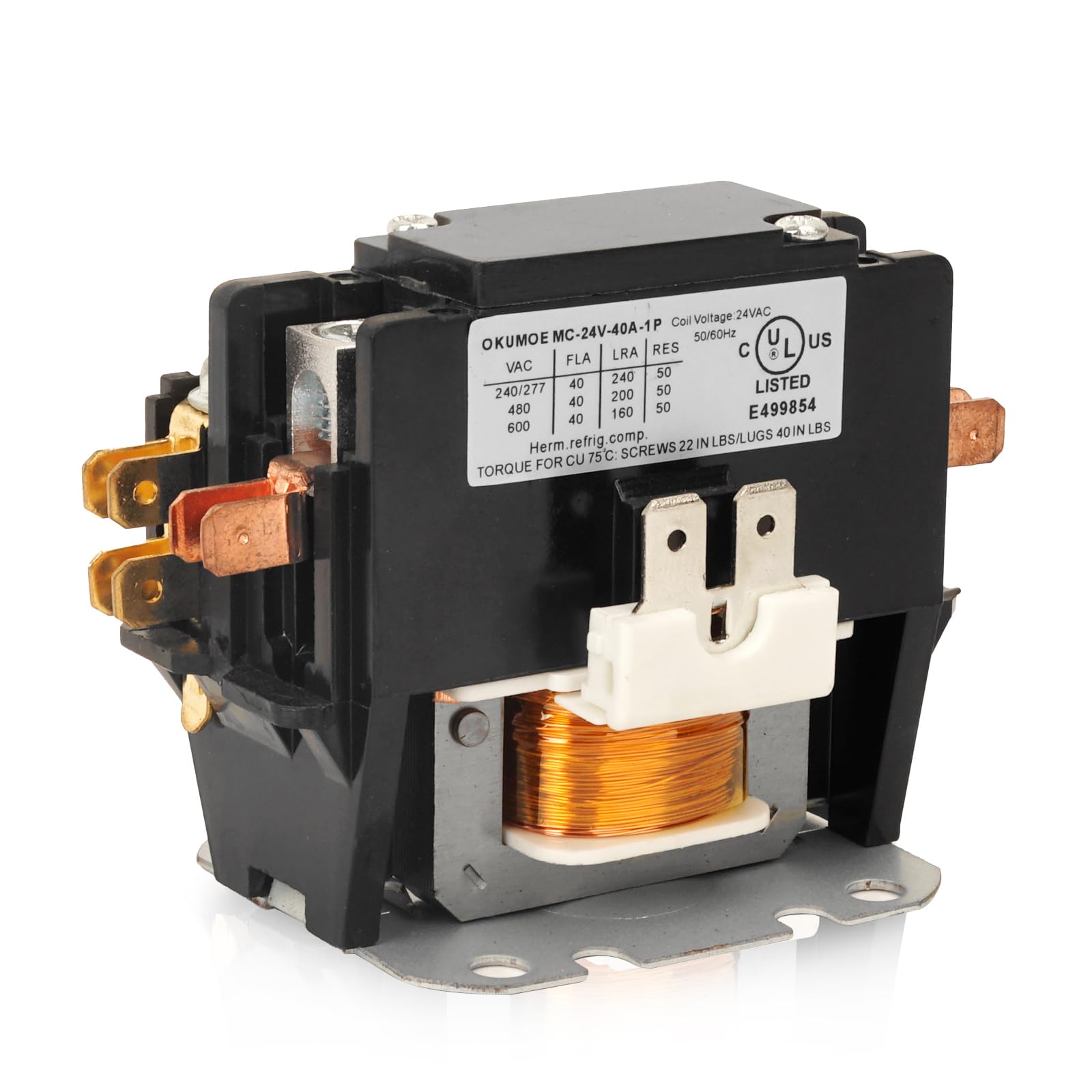1 Pole Air Conditioner Contactor 40 Amp 24 VAC Coil, Compressor ...