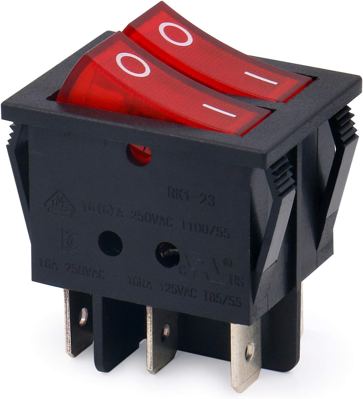 Movilideas Interruptor basculante Doble Cuadrado Rojo SPST 6 terminales ...