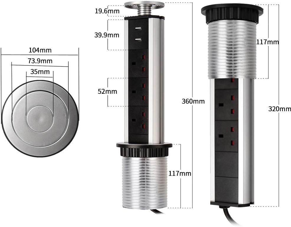 Pull Pop Up Power Sockets for Kitchen Worktops Electrical Plug Socket ...