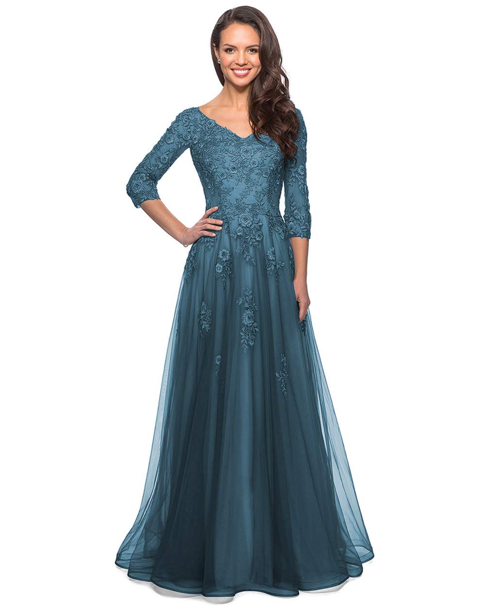 Miao Duo Women's V Neck 3/4 Sleeve Mother of Bride Dresses Long with ...