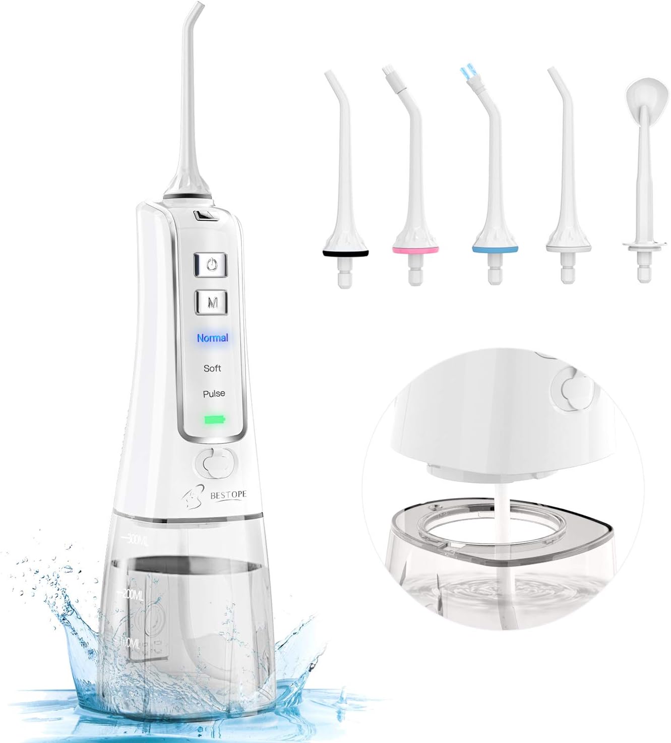 Cordless Water Flosser for Teeth, BESTOPE Dental Flosser 300ml Oral ...