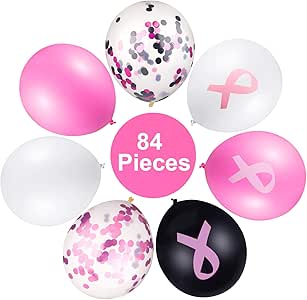 Amazon.com: 84 Pieces Pink Ribbon Balloons Breast Cancer Awareness ...