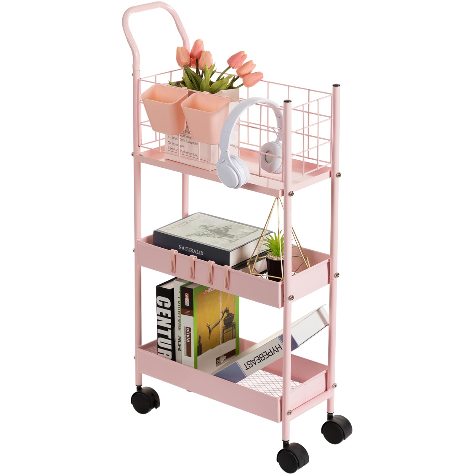 danpinera Slim Storage Cart, 3 Tier Metal Slim Rolling Cart with Handle ...