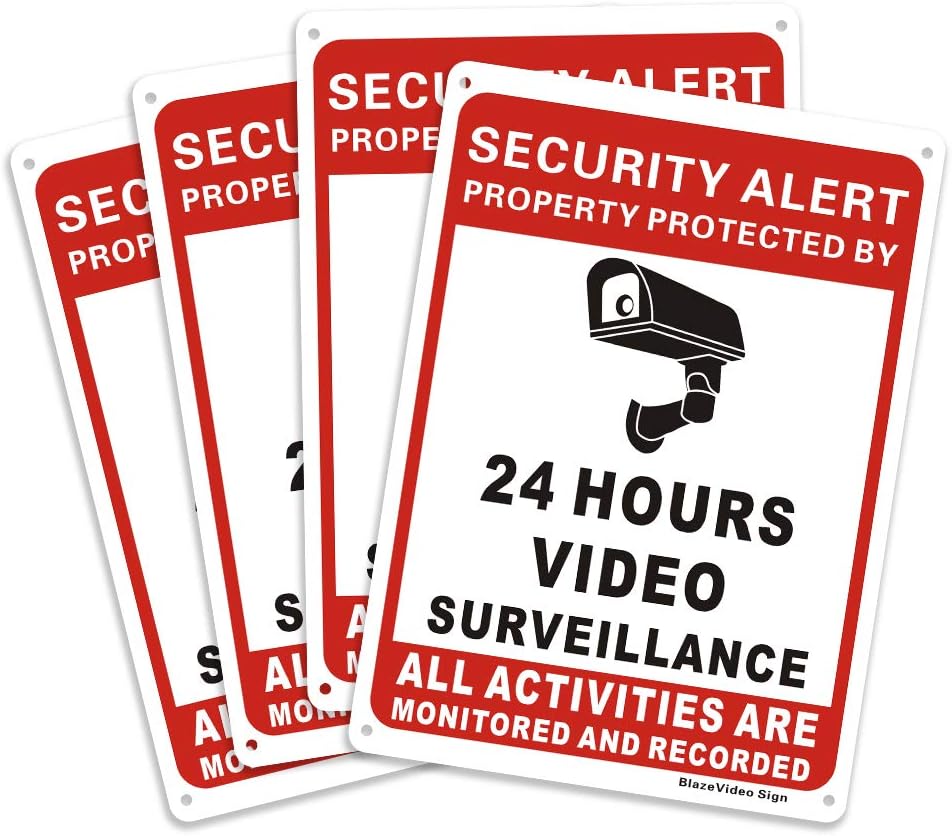 4-Pack Video Surveillance Sign, 24 Hours Security Signage, All ...
