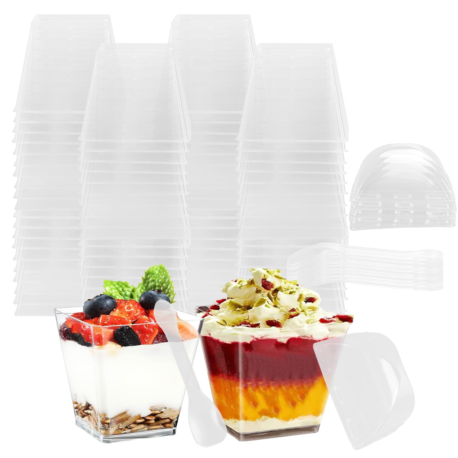 ACXFOND 100 Pack 4oz Mini Dessert Cups with Spoons and Lids, Clear ...