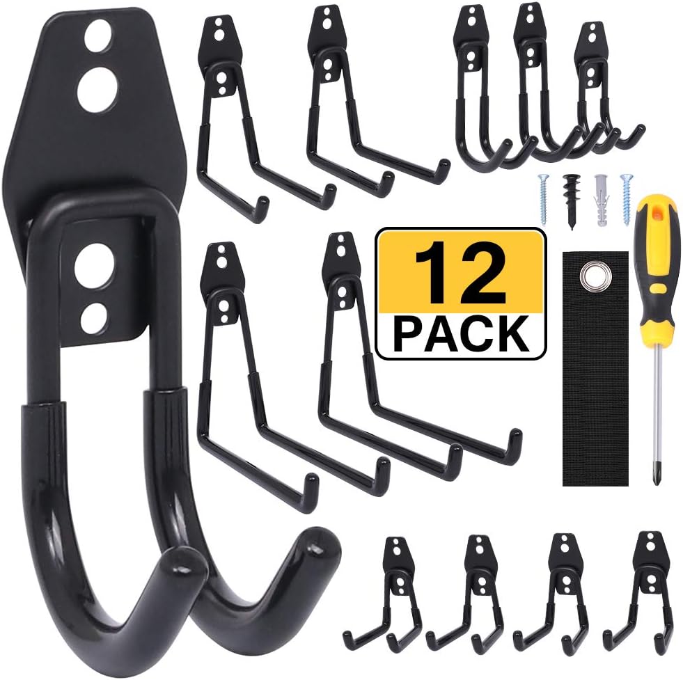NZQXJXZ Garage Storage Hooks 12 PCS Utility Double Hooks Steel Wall ...