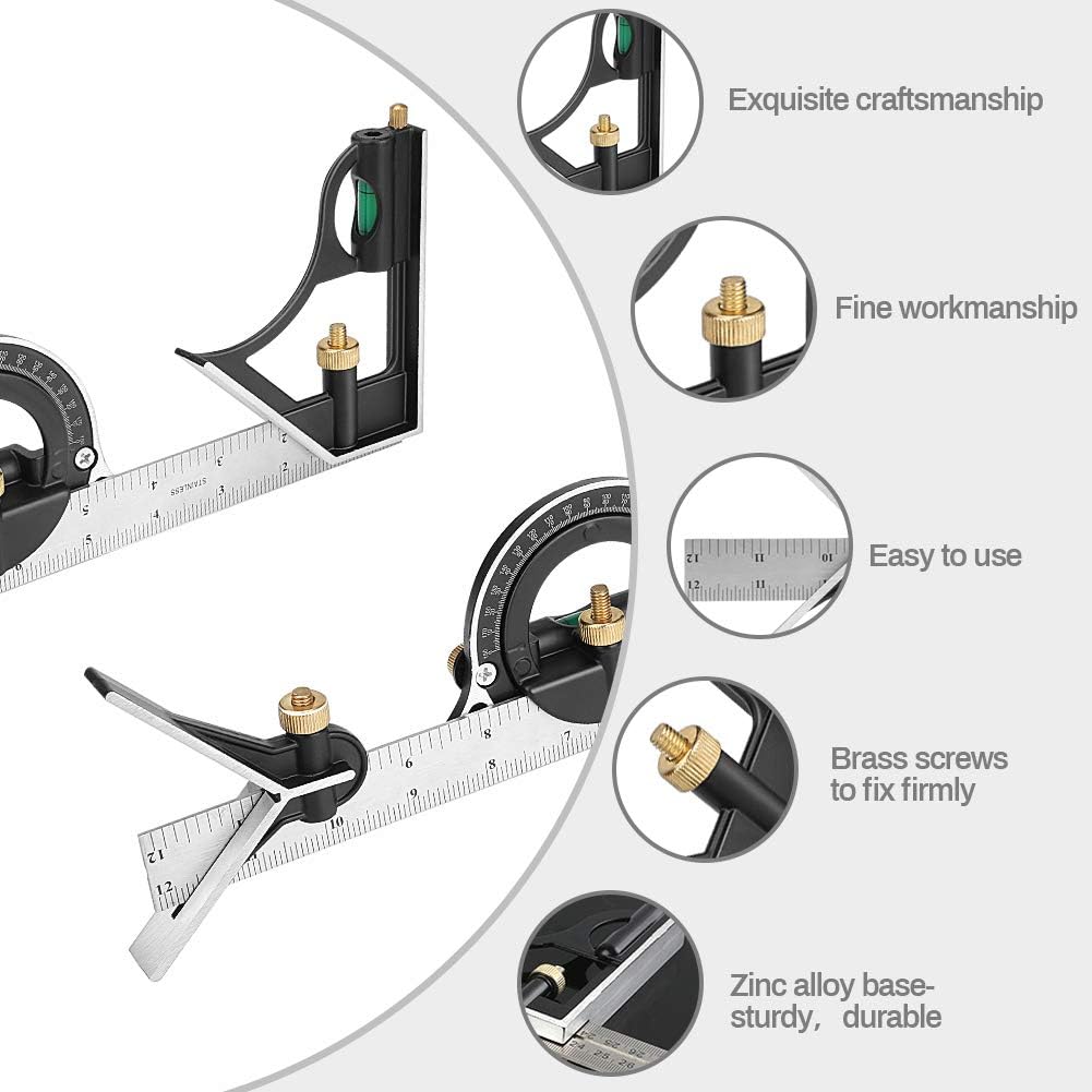 Laelr 12” Combination Square Heavy Duty Set Square Measuring Tool Kits ...