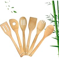 wotu 6 Piece Wooden Cooking Utensils, Natural Bamboo Nonstick Kitchen ...
