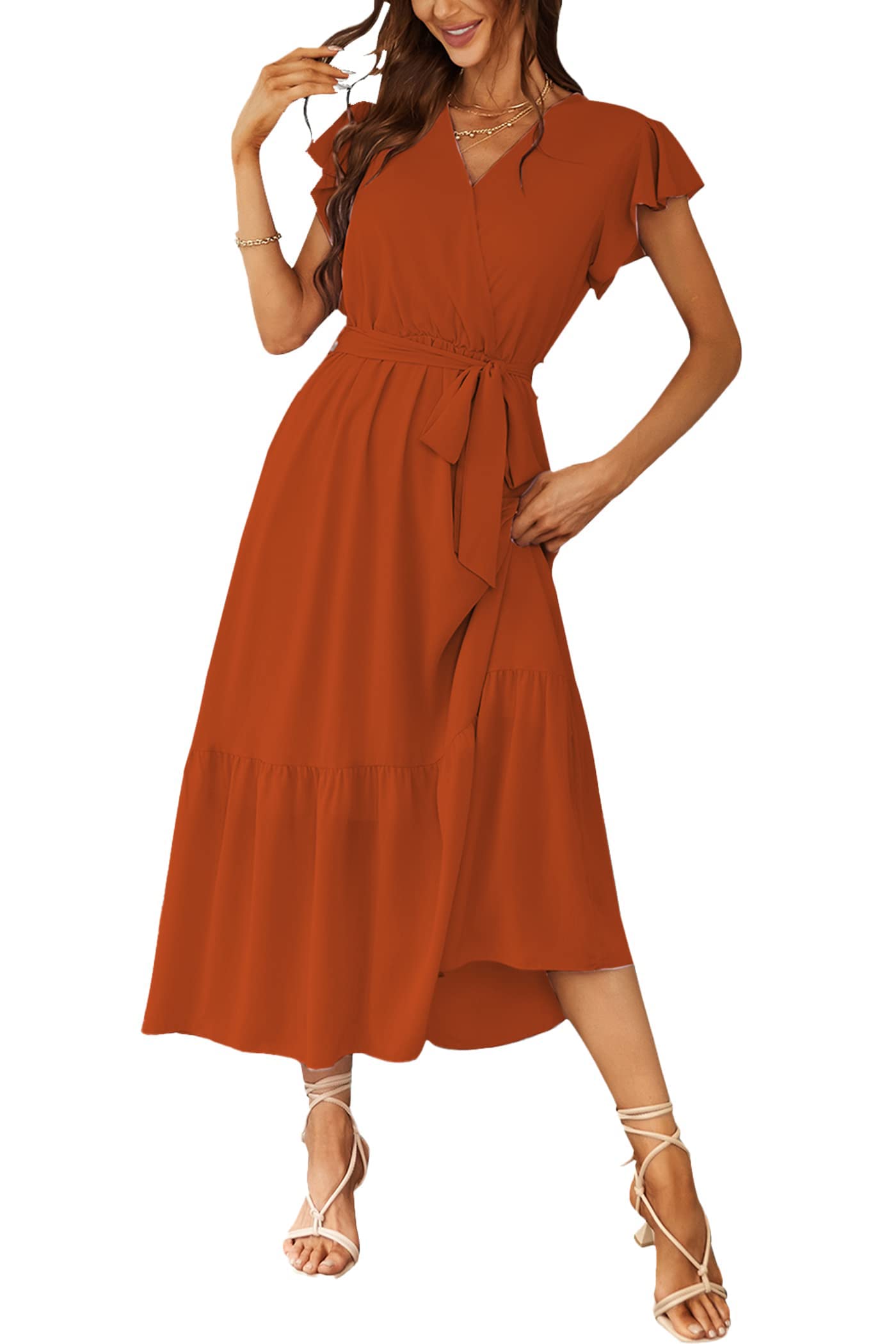 PRETTYGARDEN Women's 2024 Floral Boho Dress Wrap V Neck Short Sleeve ...