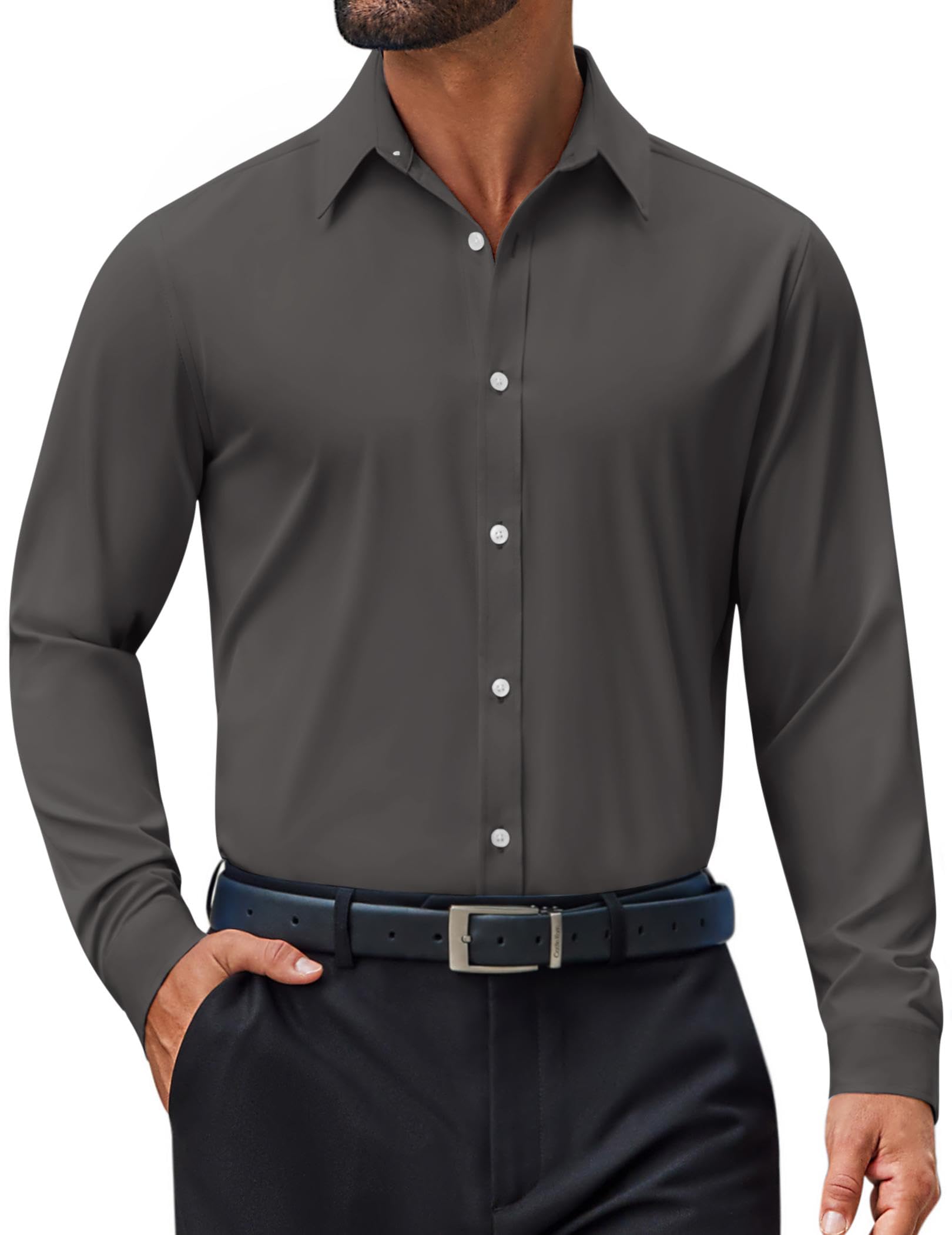 COOFANDY Mens Slim Fit Suit Dress Shirts Business Casual Shirts for Men Dark Grey 3XL for sale ...