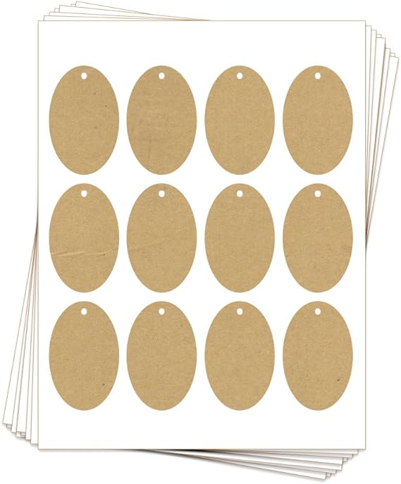 Amazon.com : 120 Printable Kraft Cardstock Oval Hang Tags with Holes, 1 ...