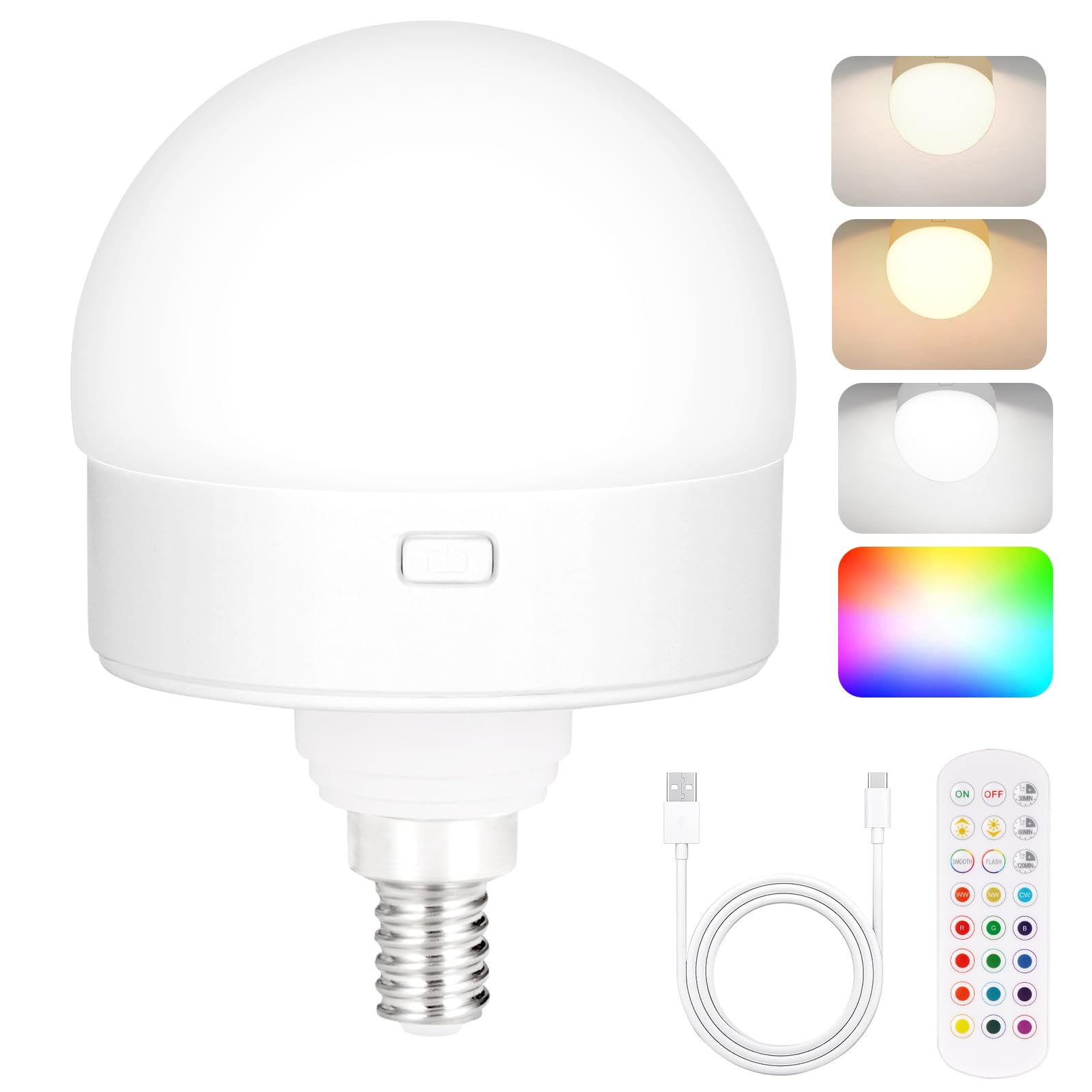Yochoice E12 Rechargeable Battery Operated Light Bulb with Remote ...