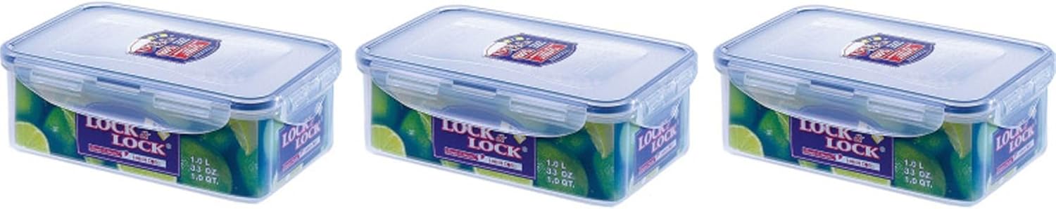 Lock & Lock Stackable Airtight Container Rectangular 1L Pack of 3 - HPL817: Amazon.co.uk ...