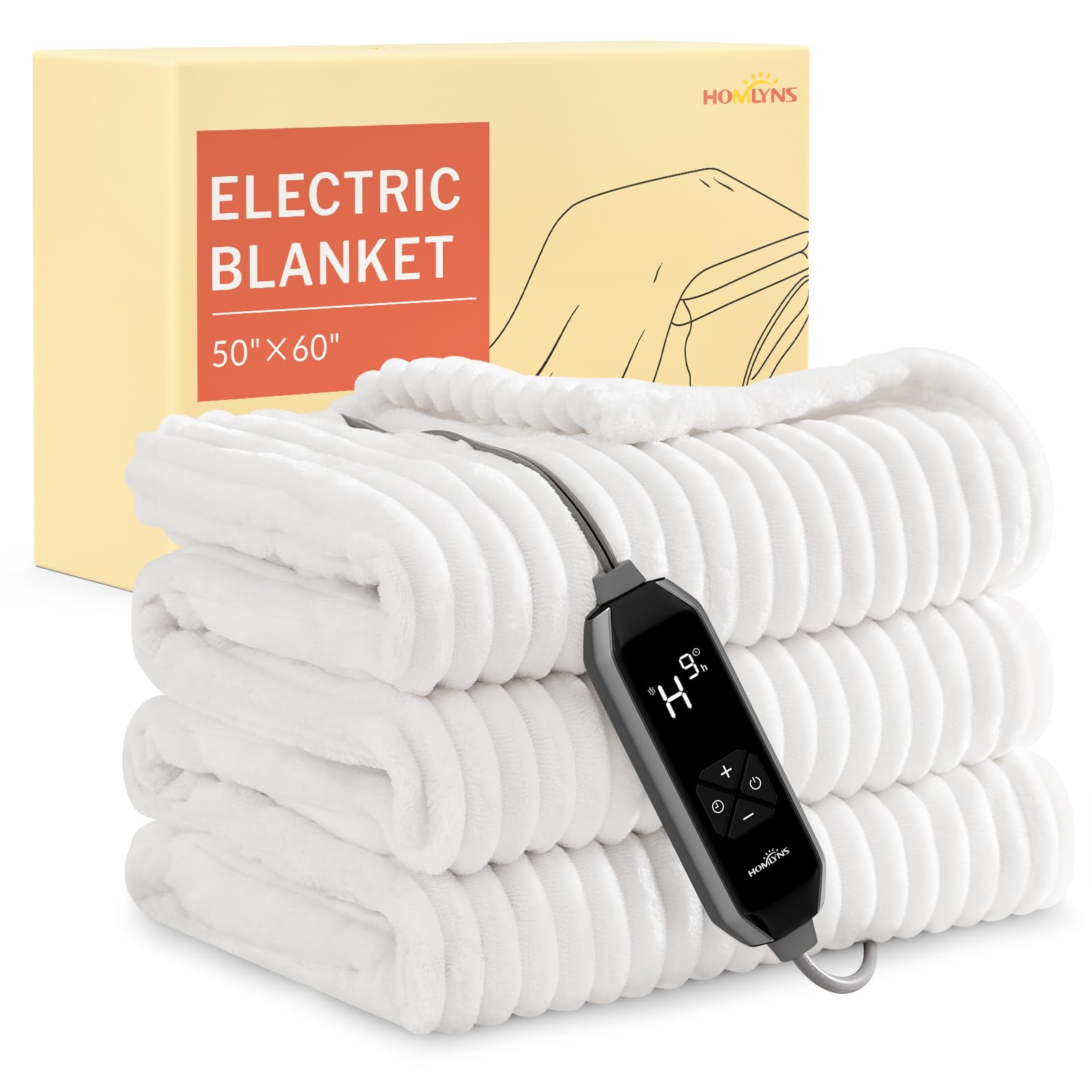 HOMLYNS LuxeHeat Electric Heated Blanket Throw - 50" x 60" with 10 Fast ...