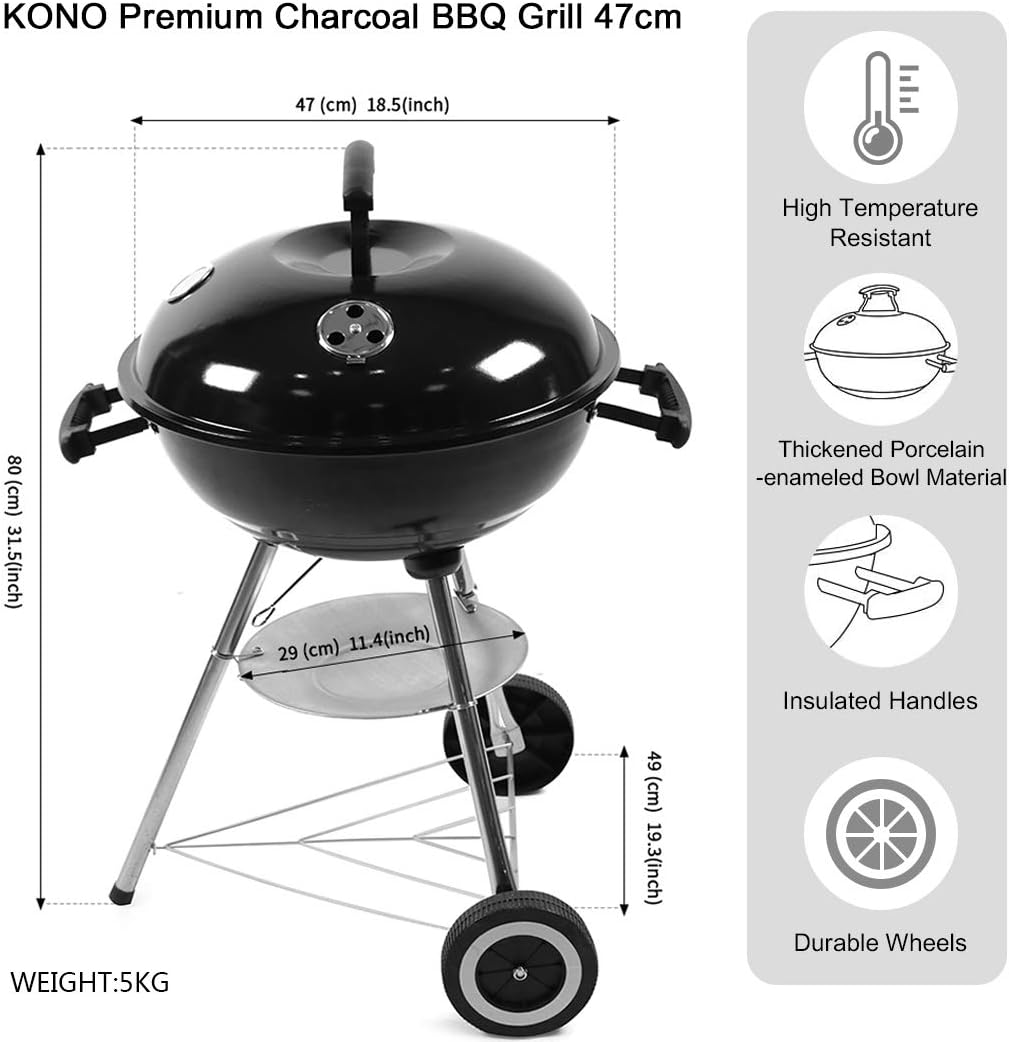 Kono Charcoal Grill BBQ Grill Trolley with 2 Grids 2 Wheels Storage ...