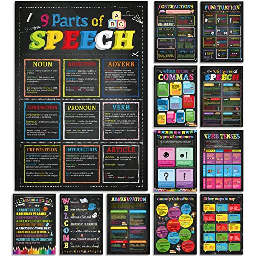 12 Pieces English Grammar Posters Educational Literary Wall Signs for ...