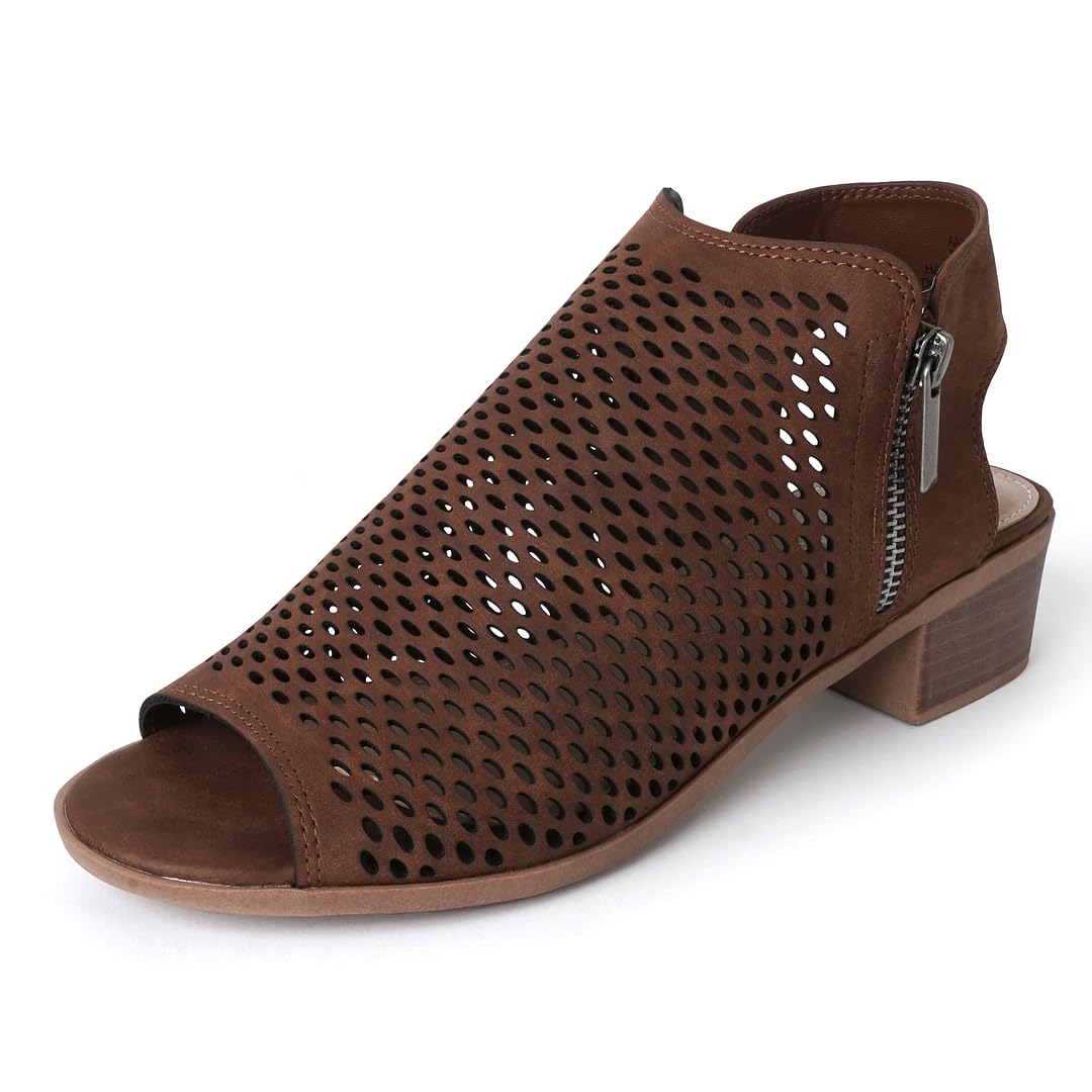 J. Adams Tracy Perforated Flat Bootie - Casual Open Toe Low Heel - Cut ...
