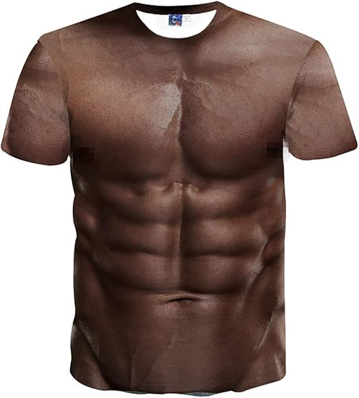 New Men's Funny 3D Muscle Print Short Sleeve T-Shirts Muscle Six Pack ...