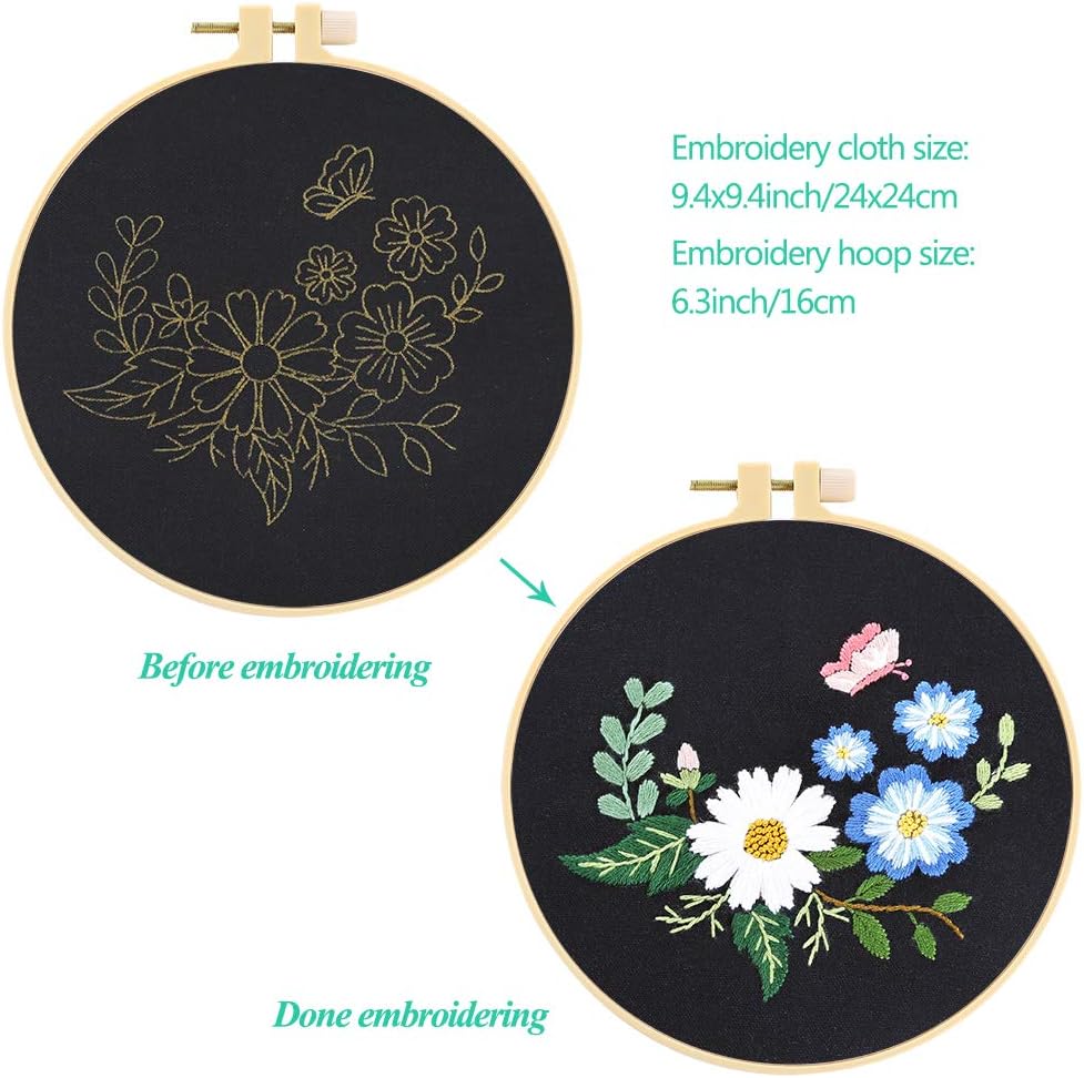 Caydo 3 Sets Embroidery Starter Kit with Floral Pattern, Cross Stitch ...