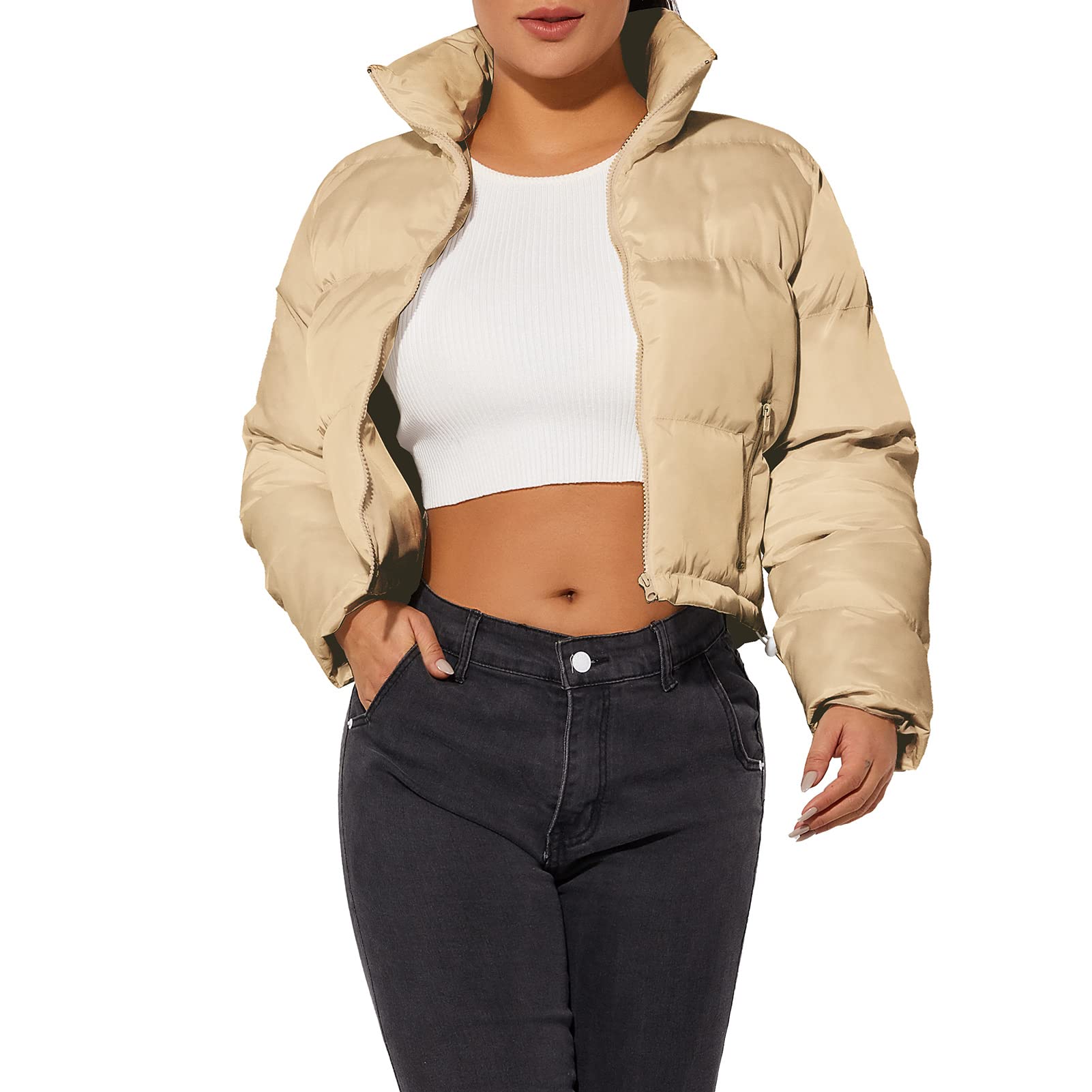 Hujoin Women's Crop Short Jacket Cropped Puffer Fashion 2023 Jackets ...