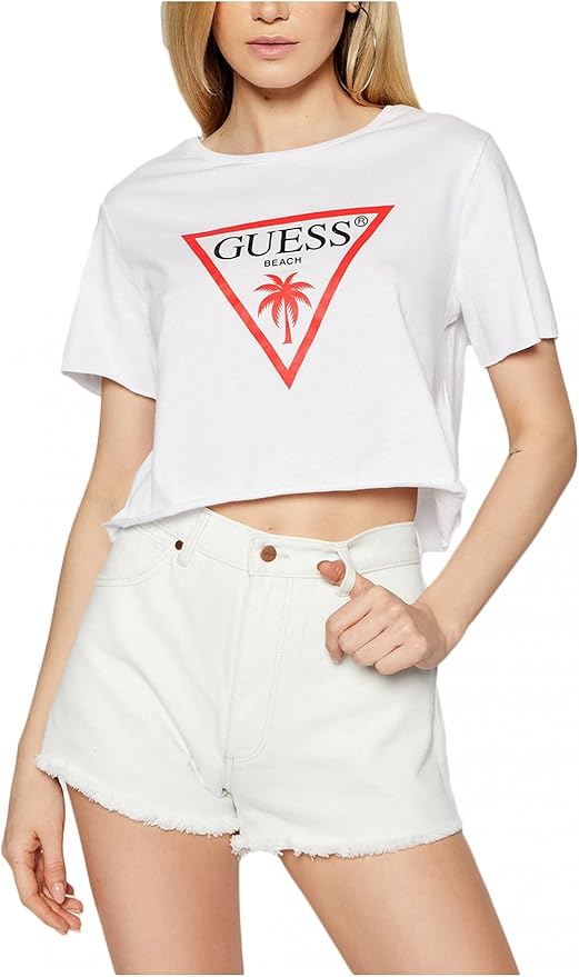 Guess Cropped Top E02I01 JA911 Woman: Amazon.co.uk: Clothing