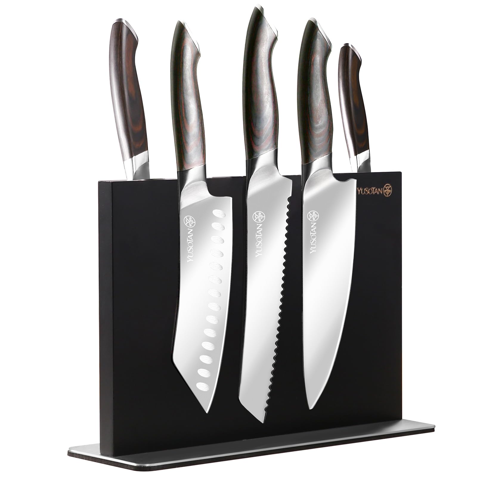YUSOTAN 5-Piece Kitchen Knife Set with Wood Magnetic Knife Holder ...