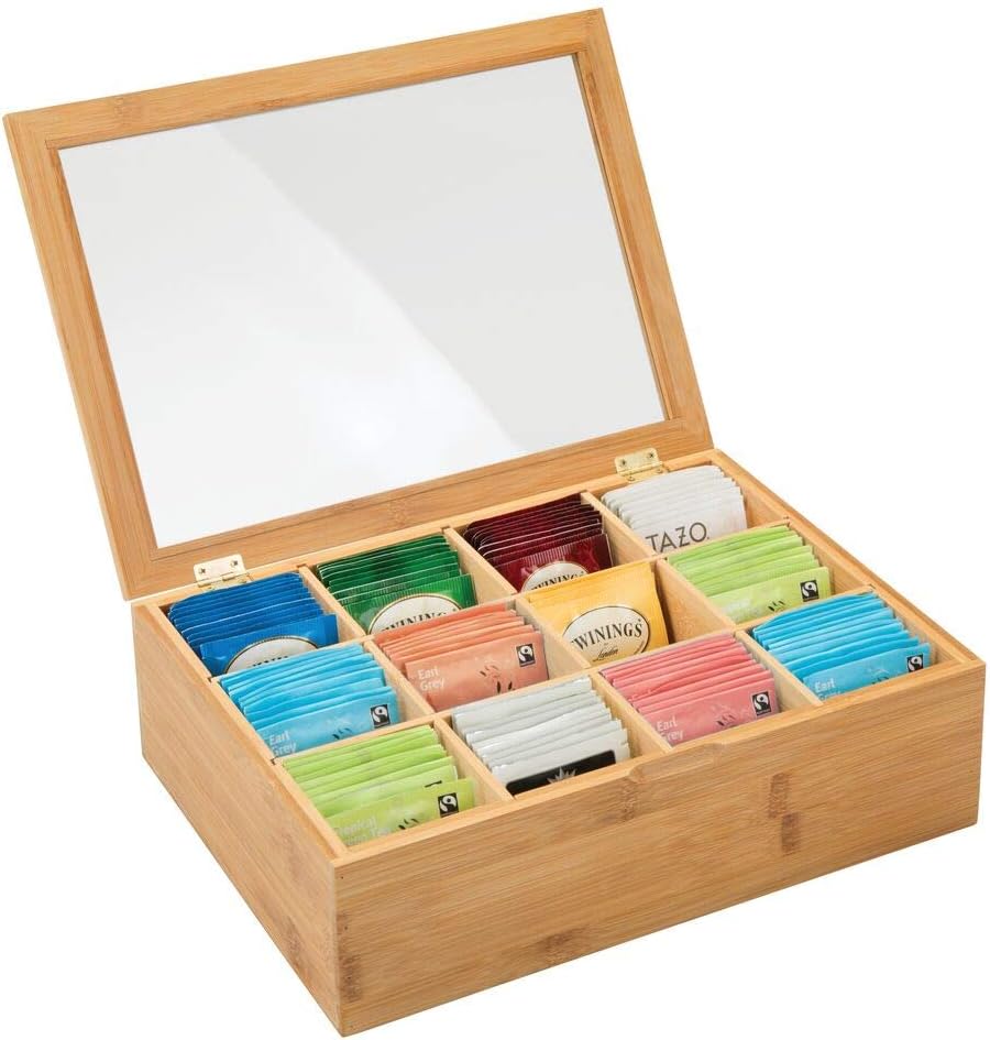 mDesign Tea Box with 12 Compartments – Box for Tea Made of Wood ...