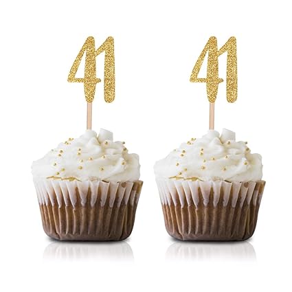 Gold Happy 41st Birthday Cupcake Topper, 24-Pack Number 41 Glitter ...