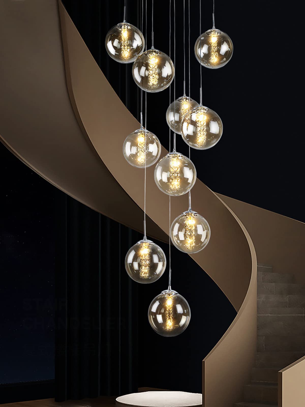 10 Linght Long Chandeliers for High Ceilings,Modern Glass Ball Pendant ...