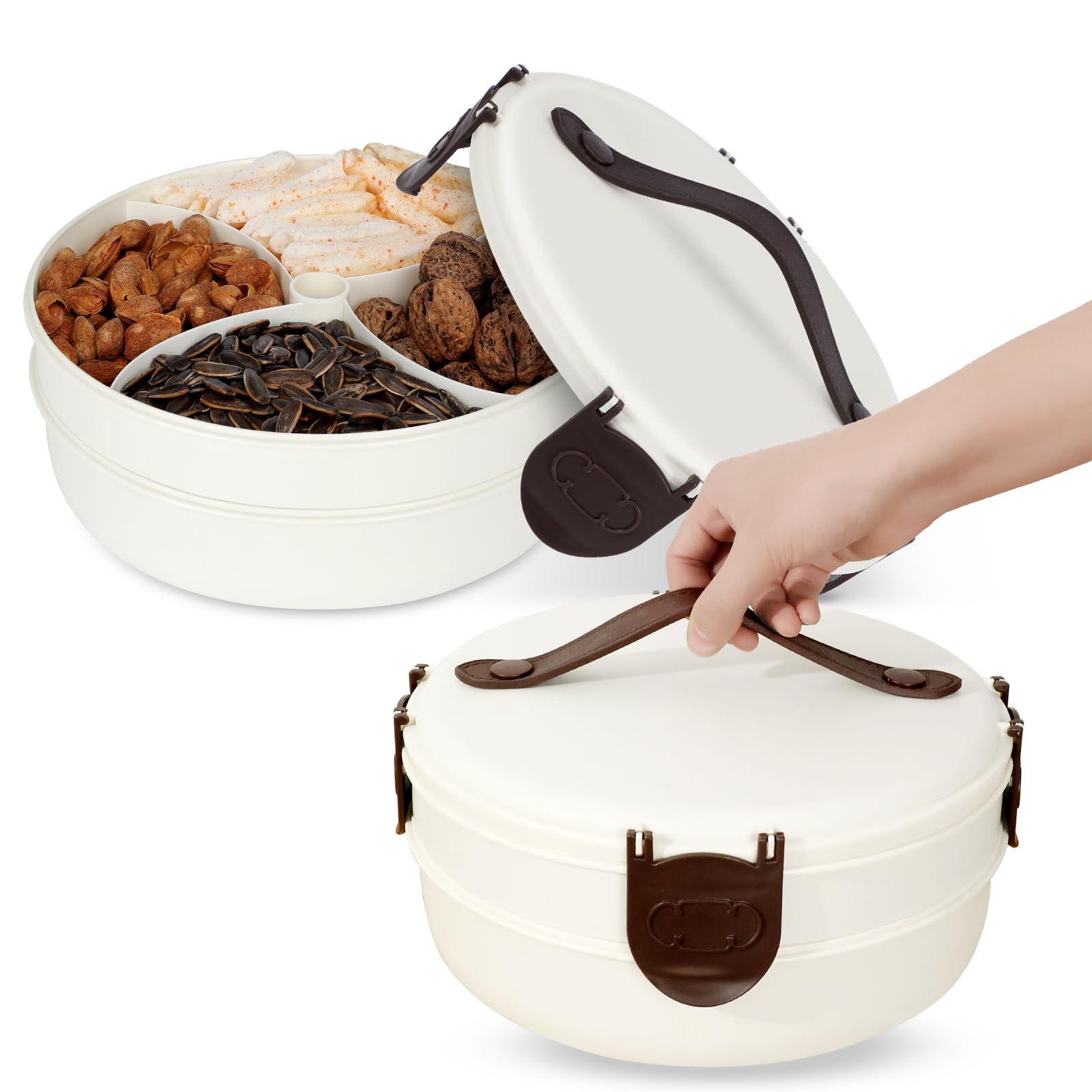 Dualshine Divided Serving Tray with Lid and Handle,2 Layer Round Snack ...