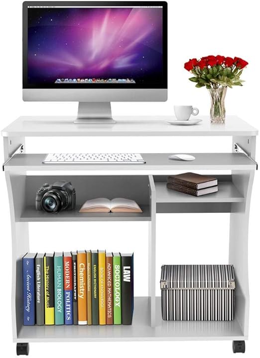 Yaheetech Modern Space Saver Computer Desk PC Table Wheels Home Office ...