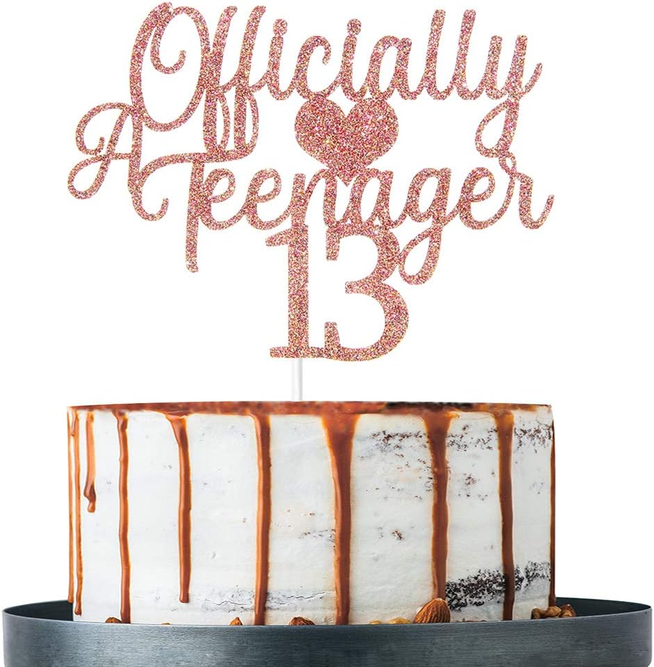 Amazon.com: Rose Gold Officially A Teenager 13 Cake Topper, 13th ...