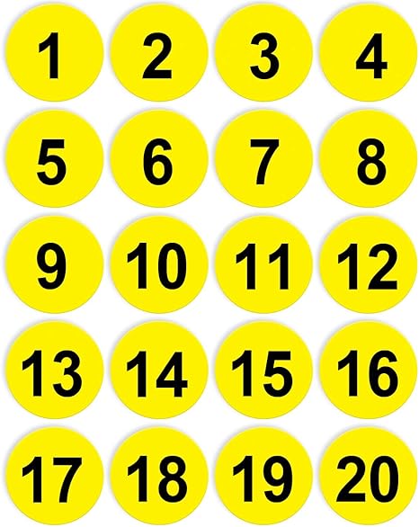 Amazon.com : dealzEpic - Number Stickers - 2 inch Yellow 1 to 20 Round ...