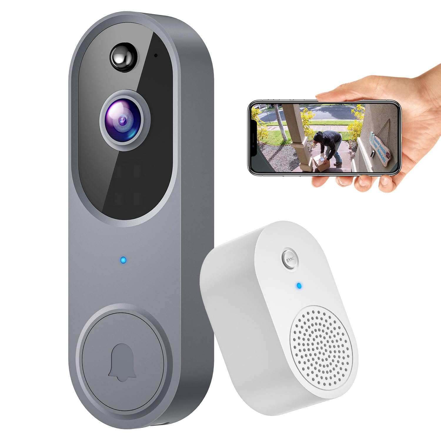 1080P Video Doorbell Camera Wireless, Chime Ringer Included, Human ...