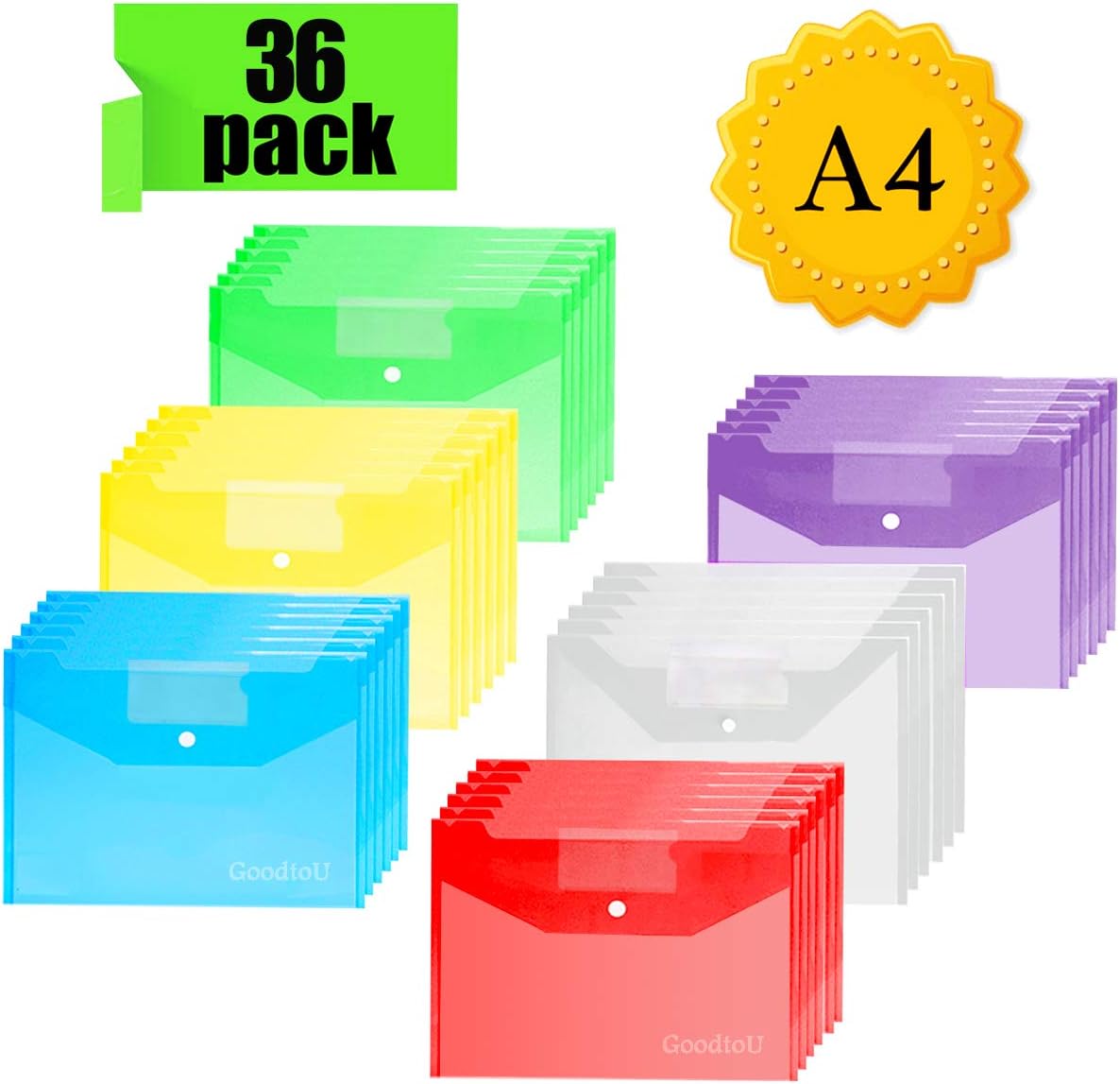 Plastic Wallets Folders – 36 Pack A4 Document Folder Plastic Popper ...