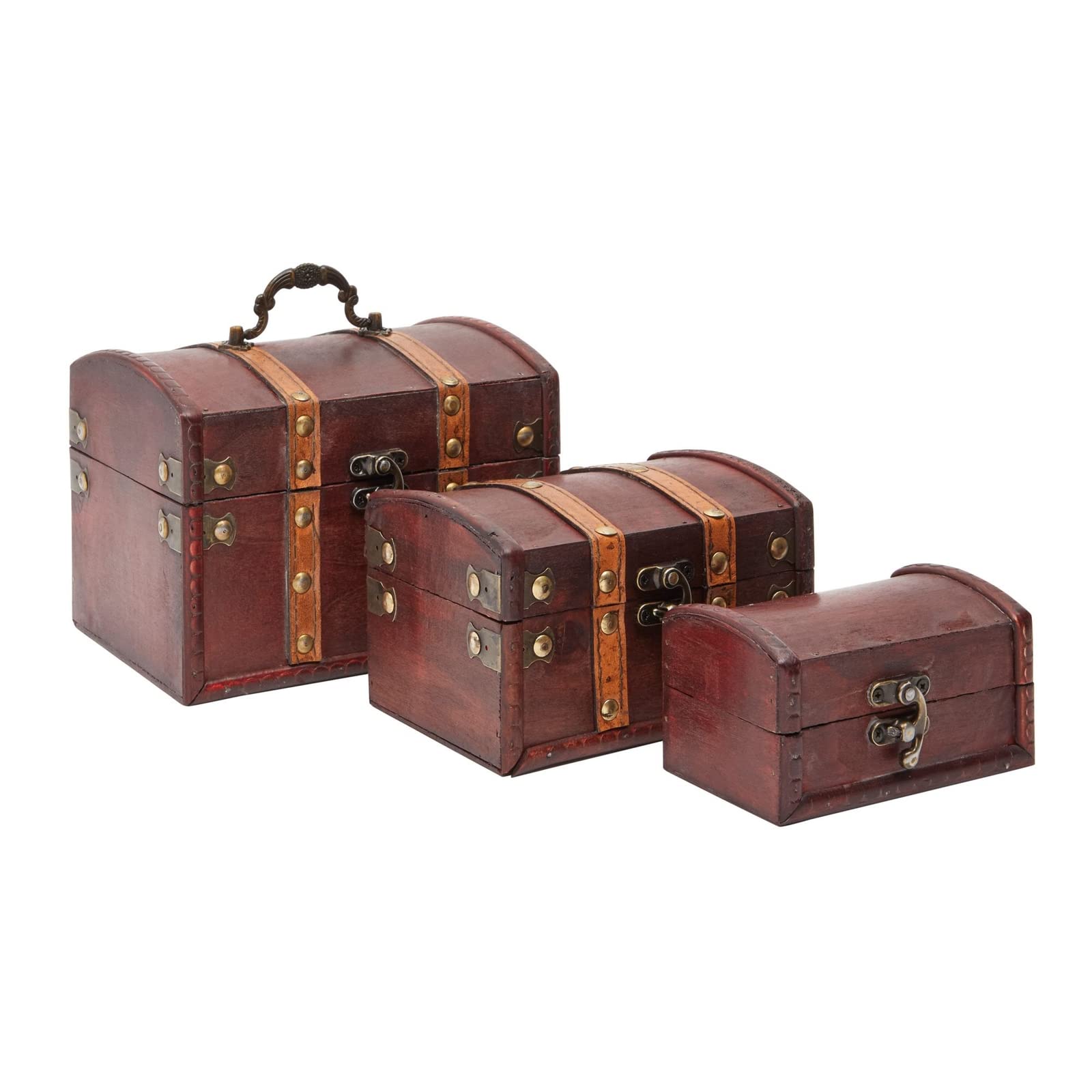 Set of 3 Wooden Pirate Treasure Chest Boxes, Decorative Vintage-Style ...