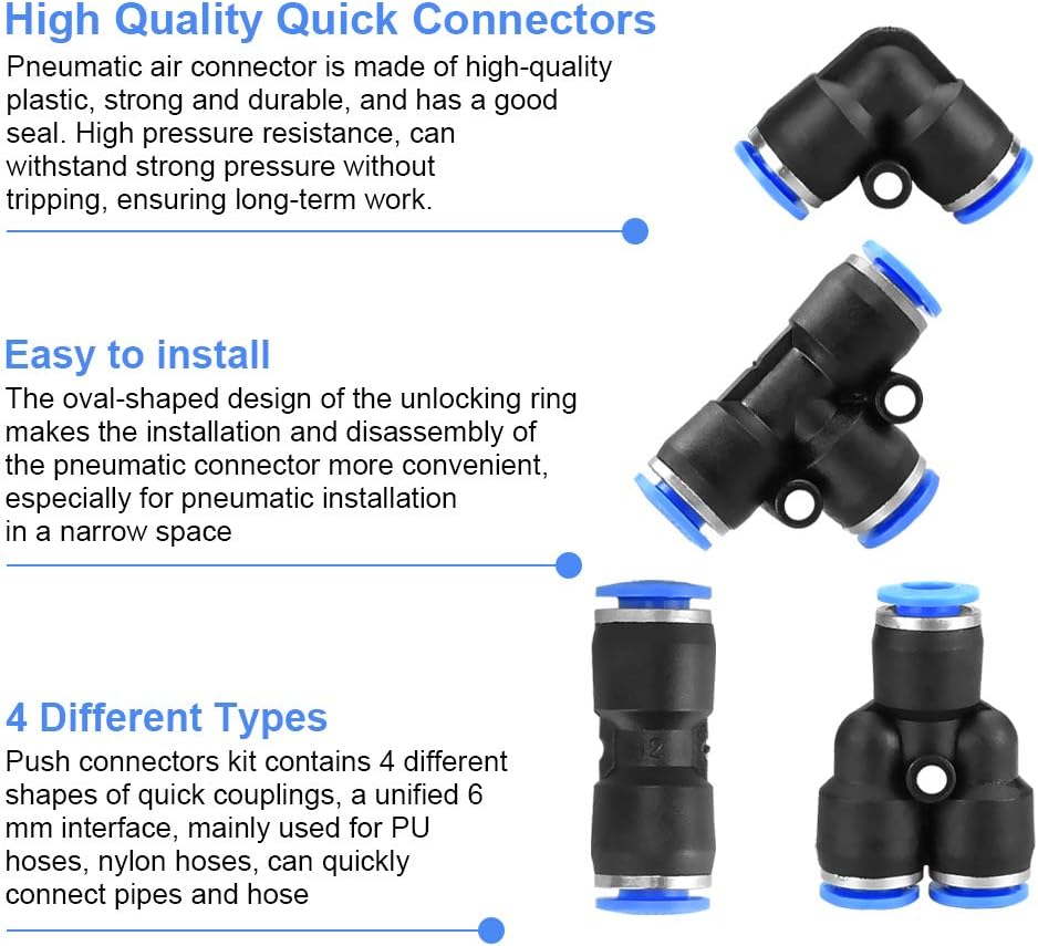 KLYNGTSK 40 PCS 6mm Air Fittings Air Hose Pneumatic Plastic Push ...