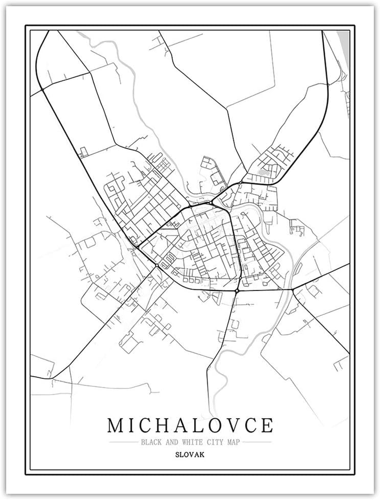 Impresión De Lienzo,Slovak Michalovce Mapa De La Ciudad Simple Negro ...