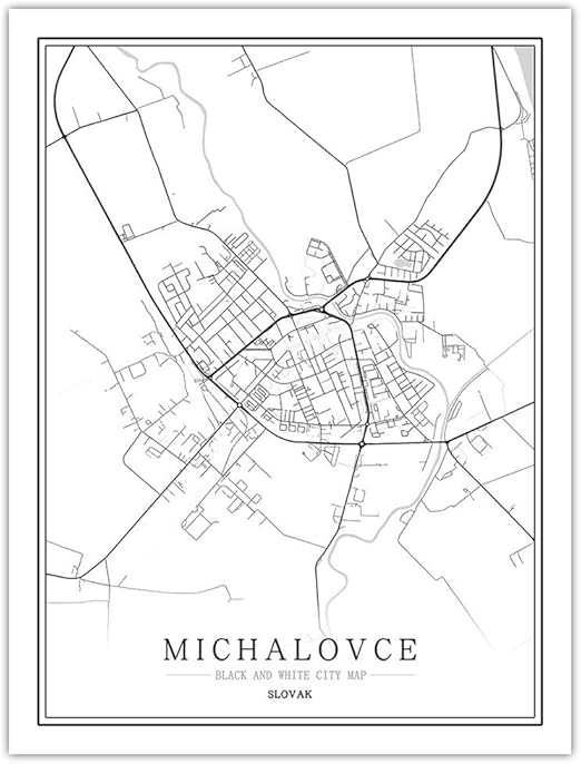 Impresión De Lienzo,Slovak Michalovce Mapa De La Ciudad Simple Negro ...