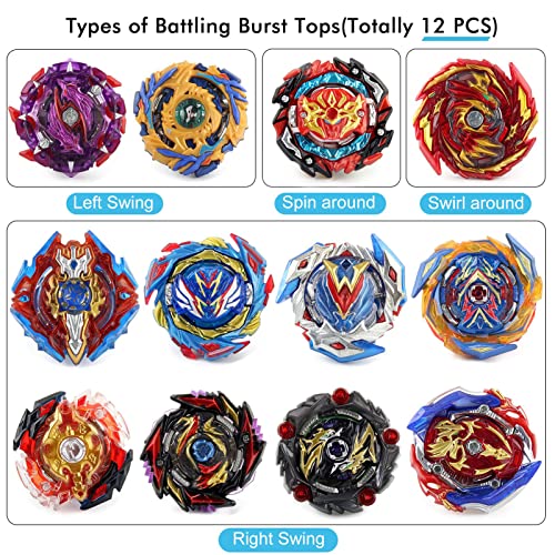 BeyBtatle Burst Gyro Toy Set 12 Spinning Tops 1x Launcher LR Left Right ...