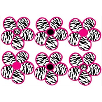Zebra Print, Black and Hot Pink Flowers Wall Stickers, Decals ...