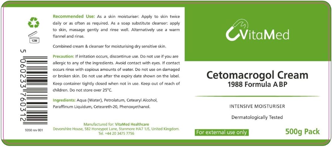 Vitamed Cetomacrogol 1988 Formula A BP Cream 500g Jar – BigaMart